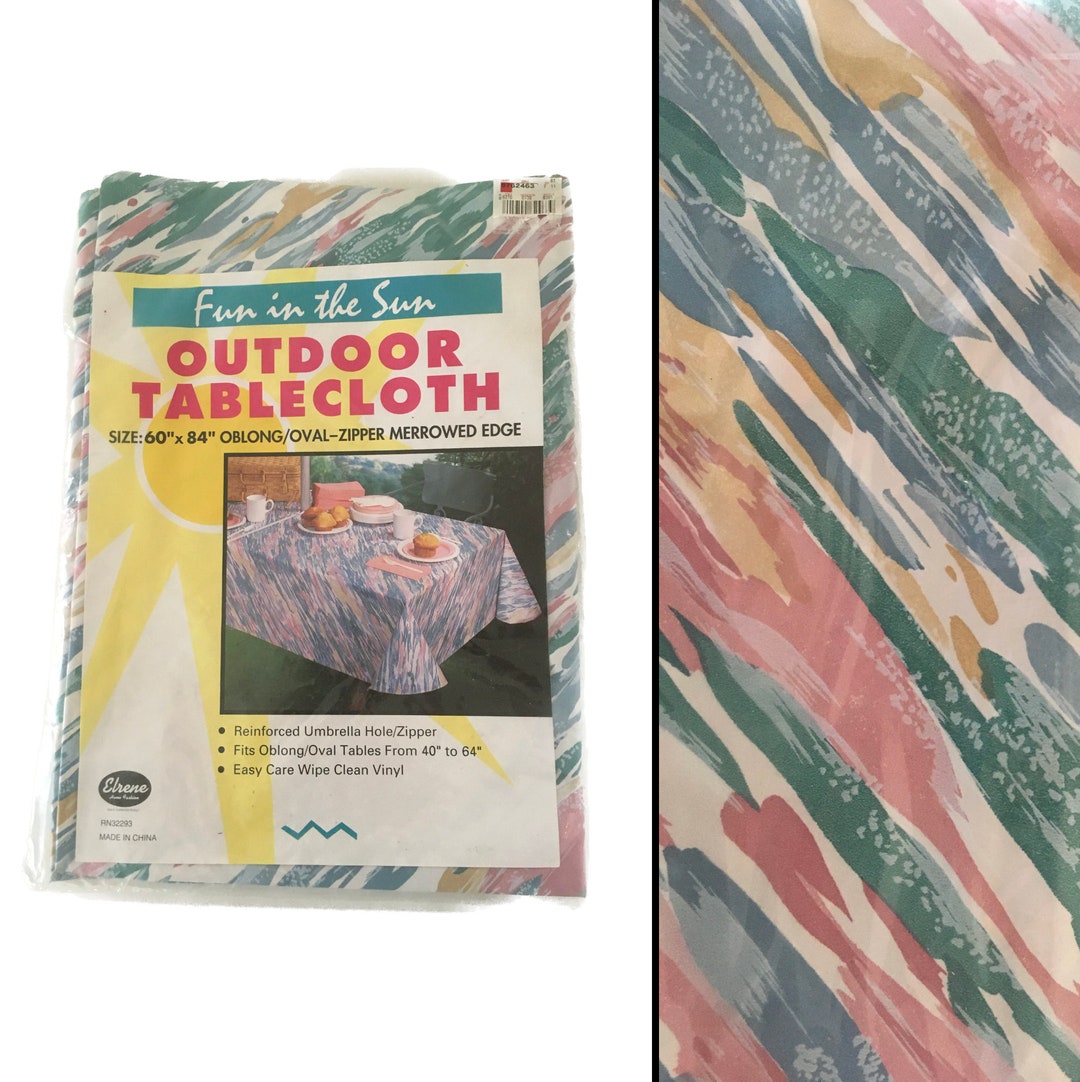 New Old Stock Vintage Vinyl Tablecloth by Elrene Oval / Oblong Table ...