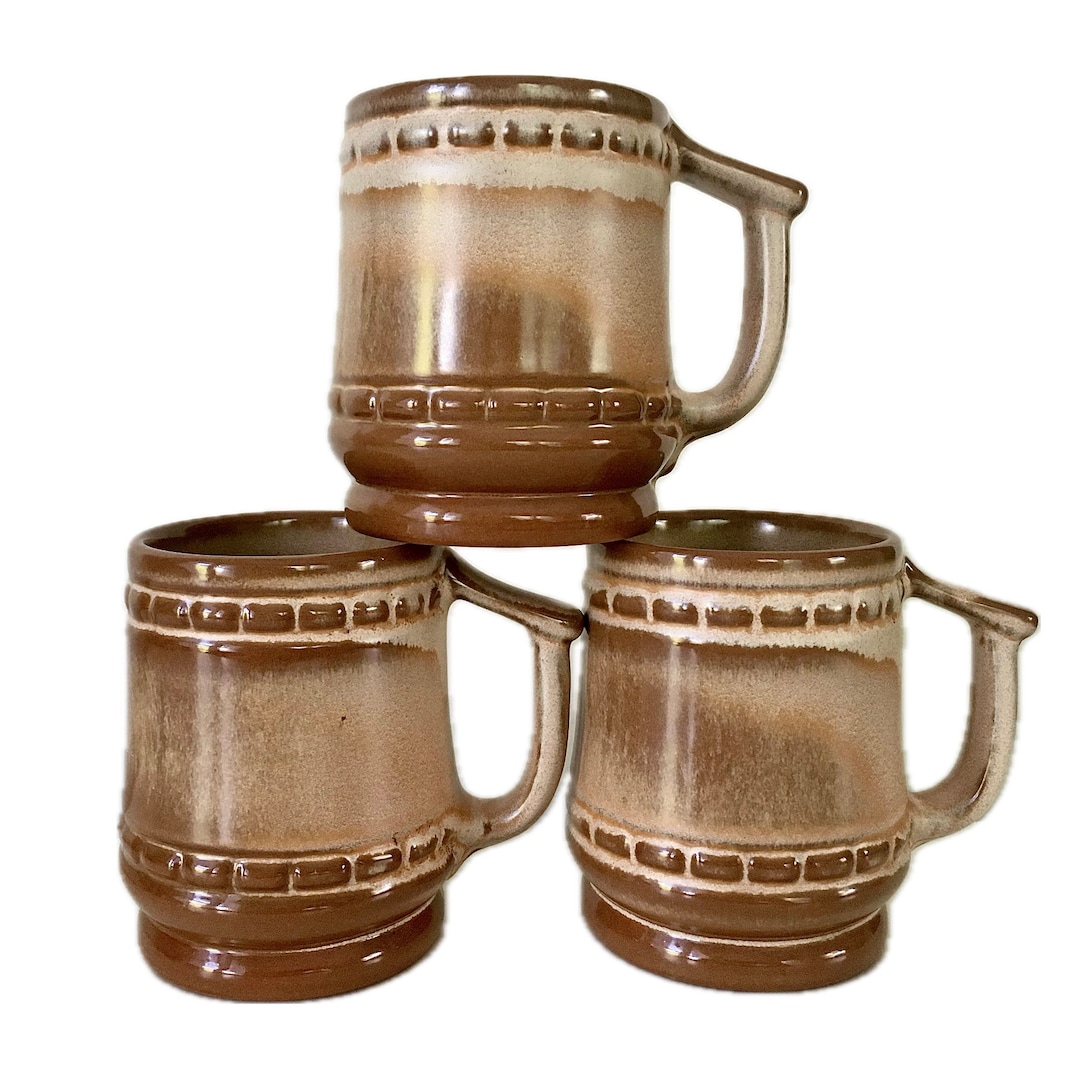 Frankoma Pottery Mugs 3 Available Vintage Coffee Cups Brown Plainsman ...