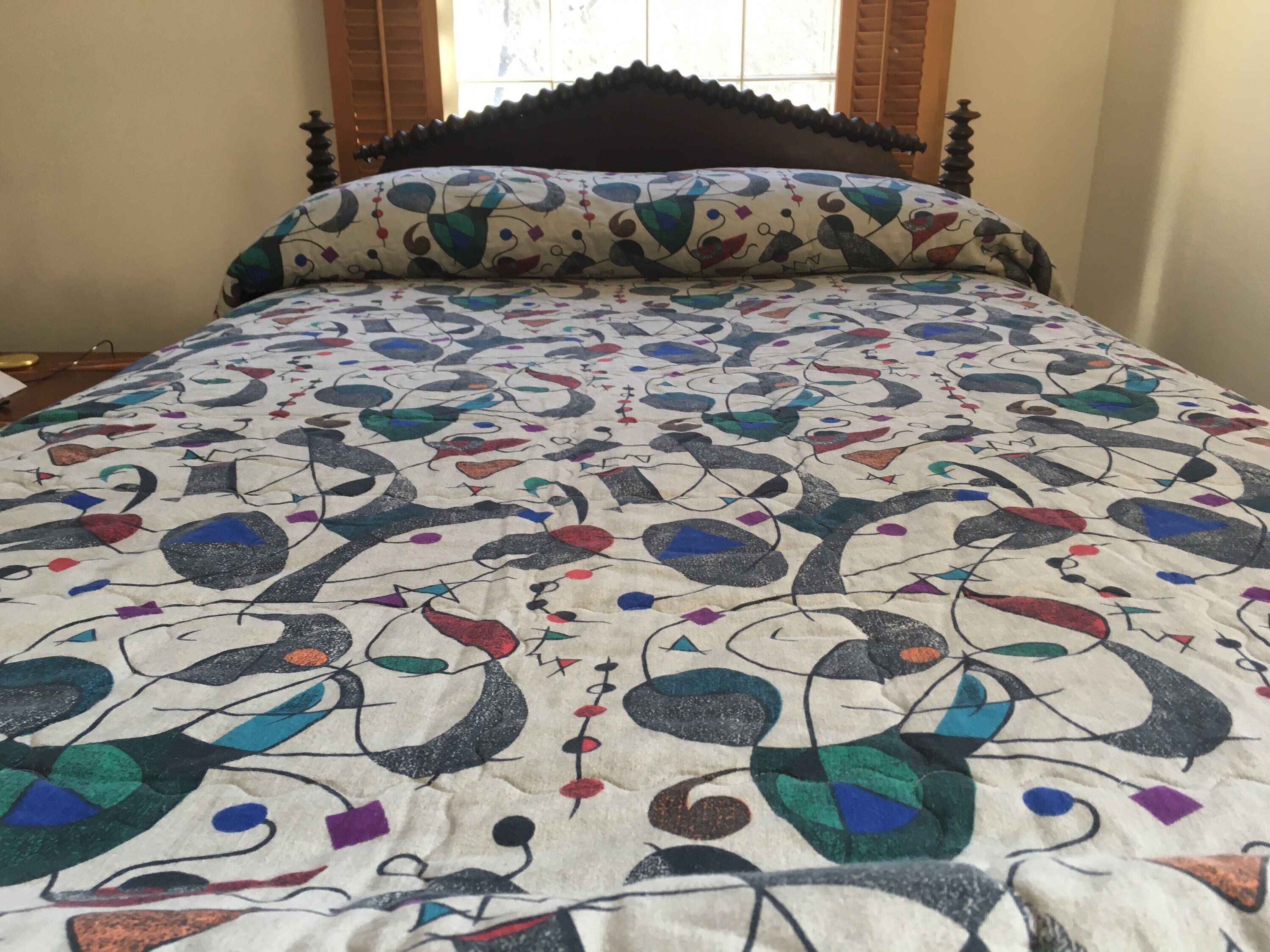 QUEEN SIZE – Vintage 1980s Quilted Bedspread – Multicolor Geometric ...
