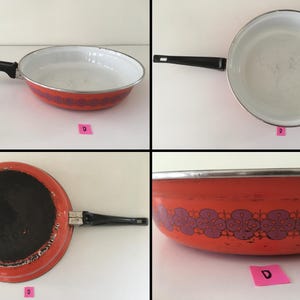 Vintage Enamel Cookware - Cooking Pots, Pans - Bright Orange W/ Mod ...