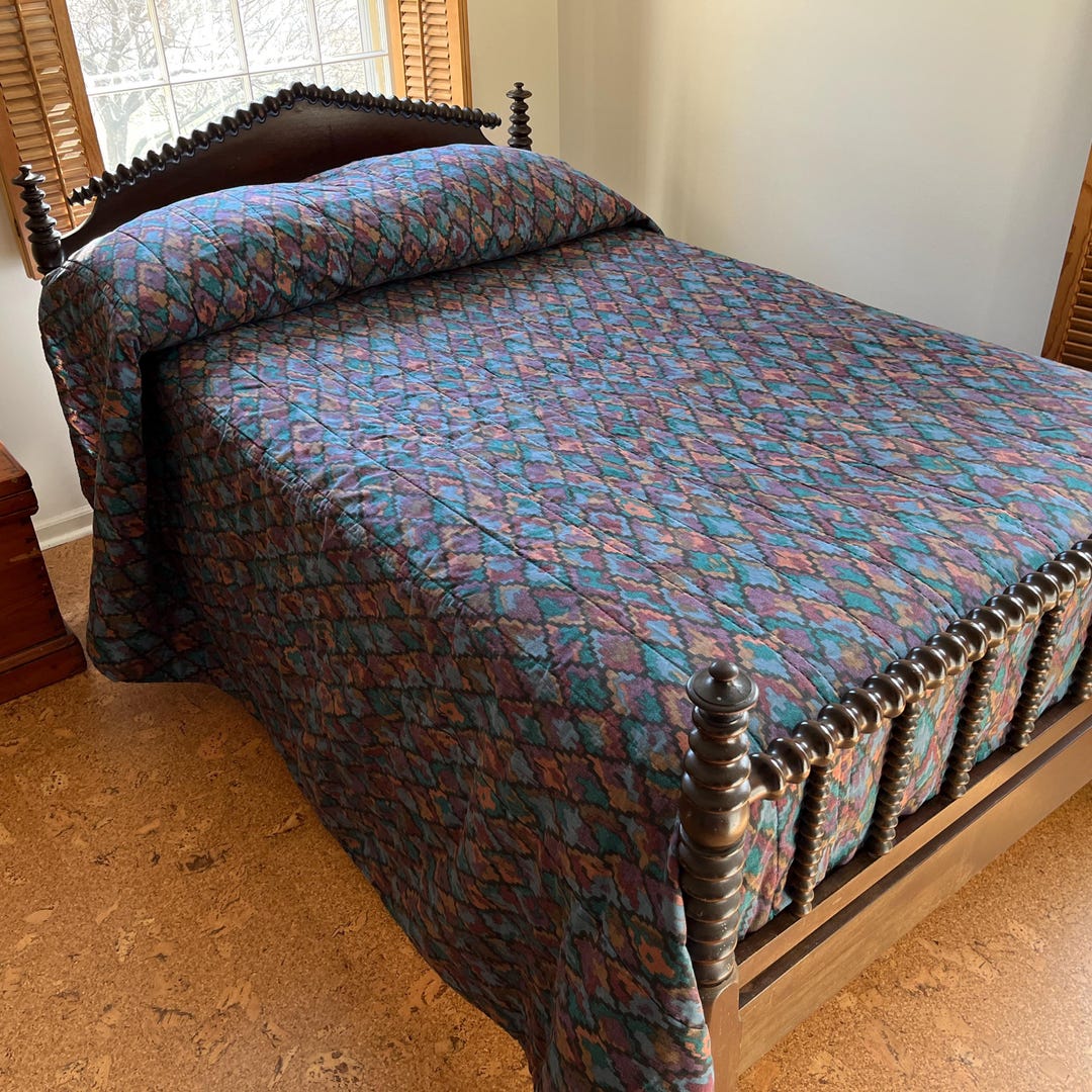 KING SIZE – Vintage 80s 90s Quilted Bedspread – Retro 1980s Geometric ...