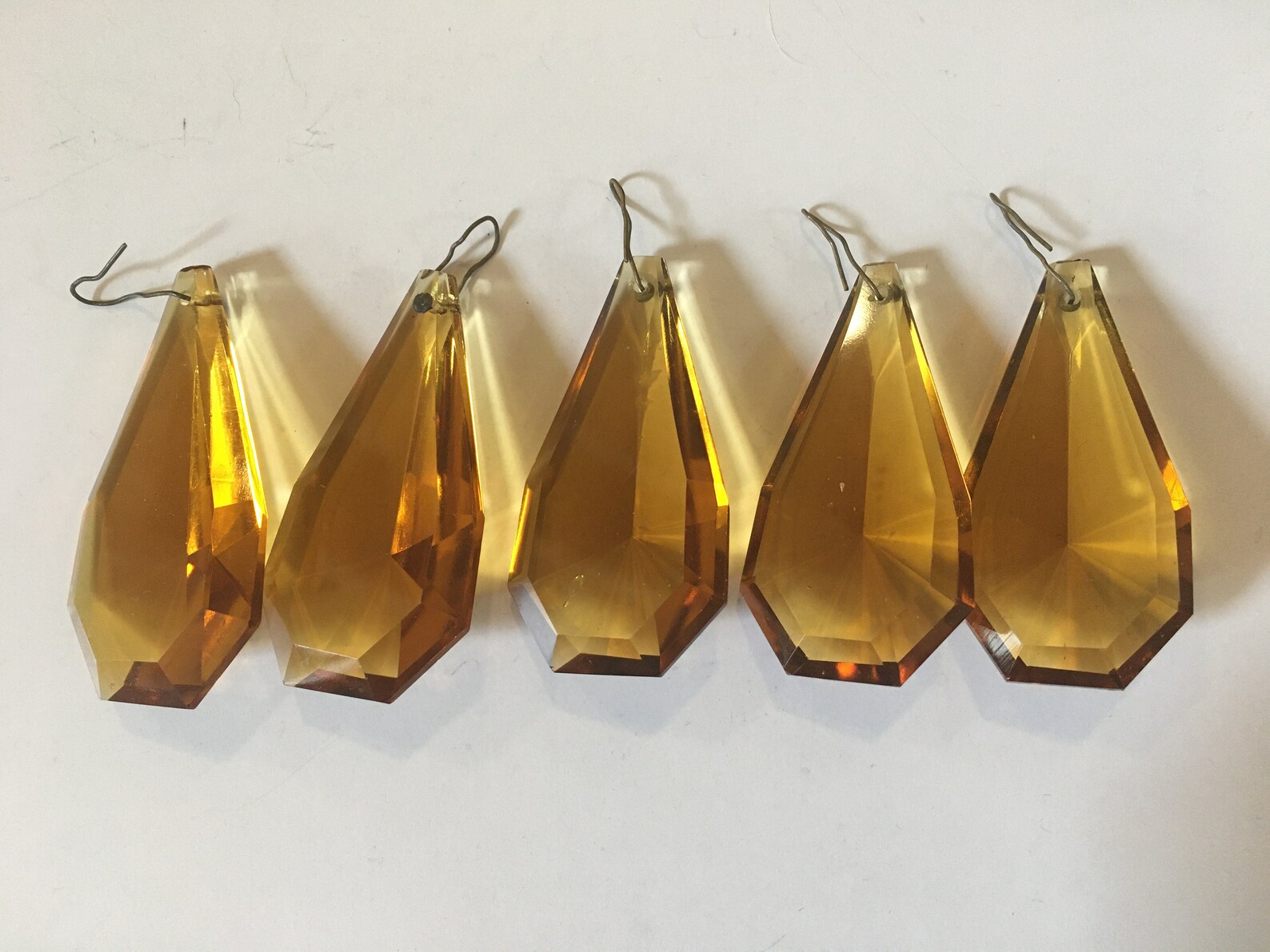 Lot of 5 Large 2.5 Vintage Amber Crystal Chandelier Prisms Faceted ...