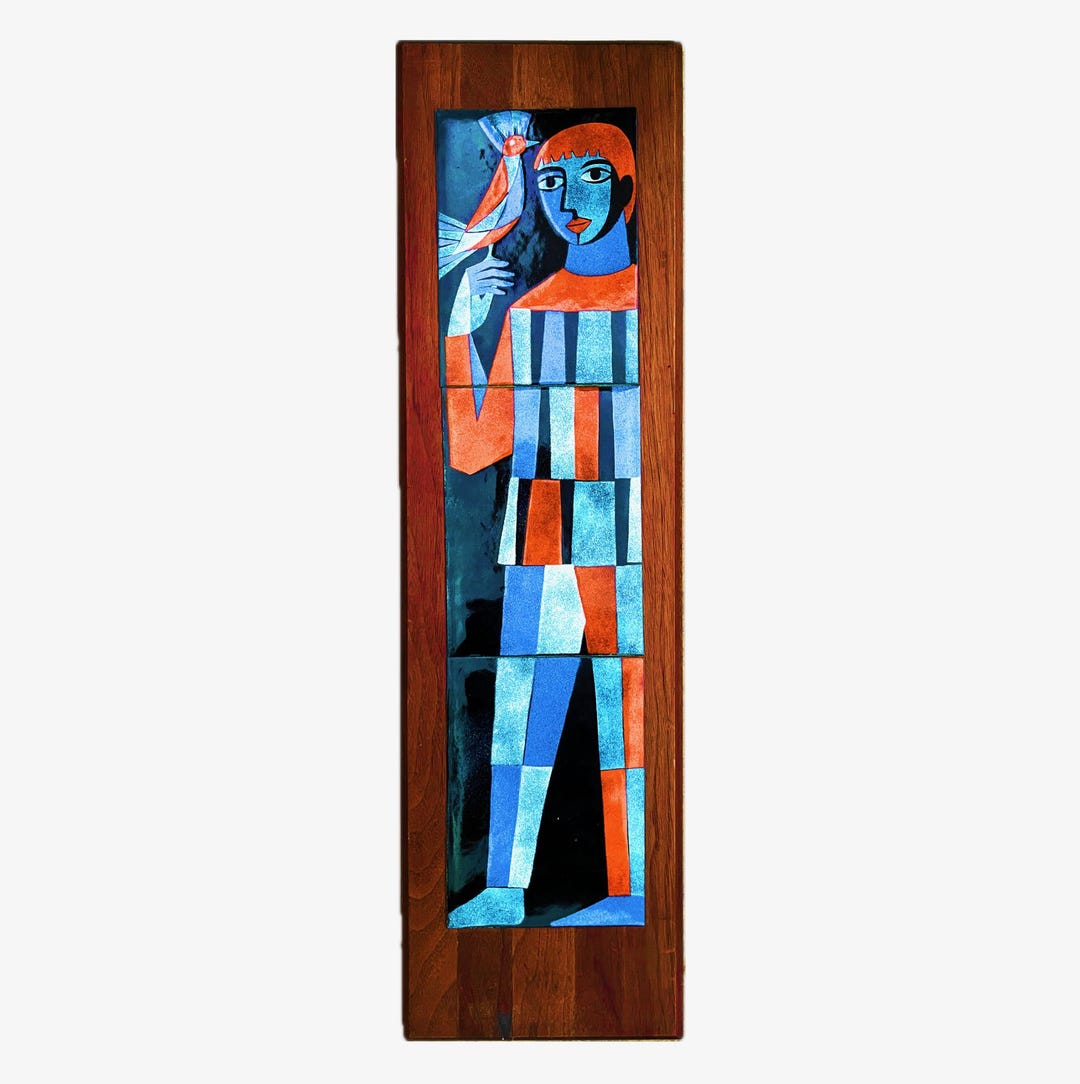 Vintage MCM 60s Wall Art Plaque - Enameled Metal Tiles on Wood Panel ...