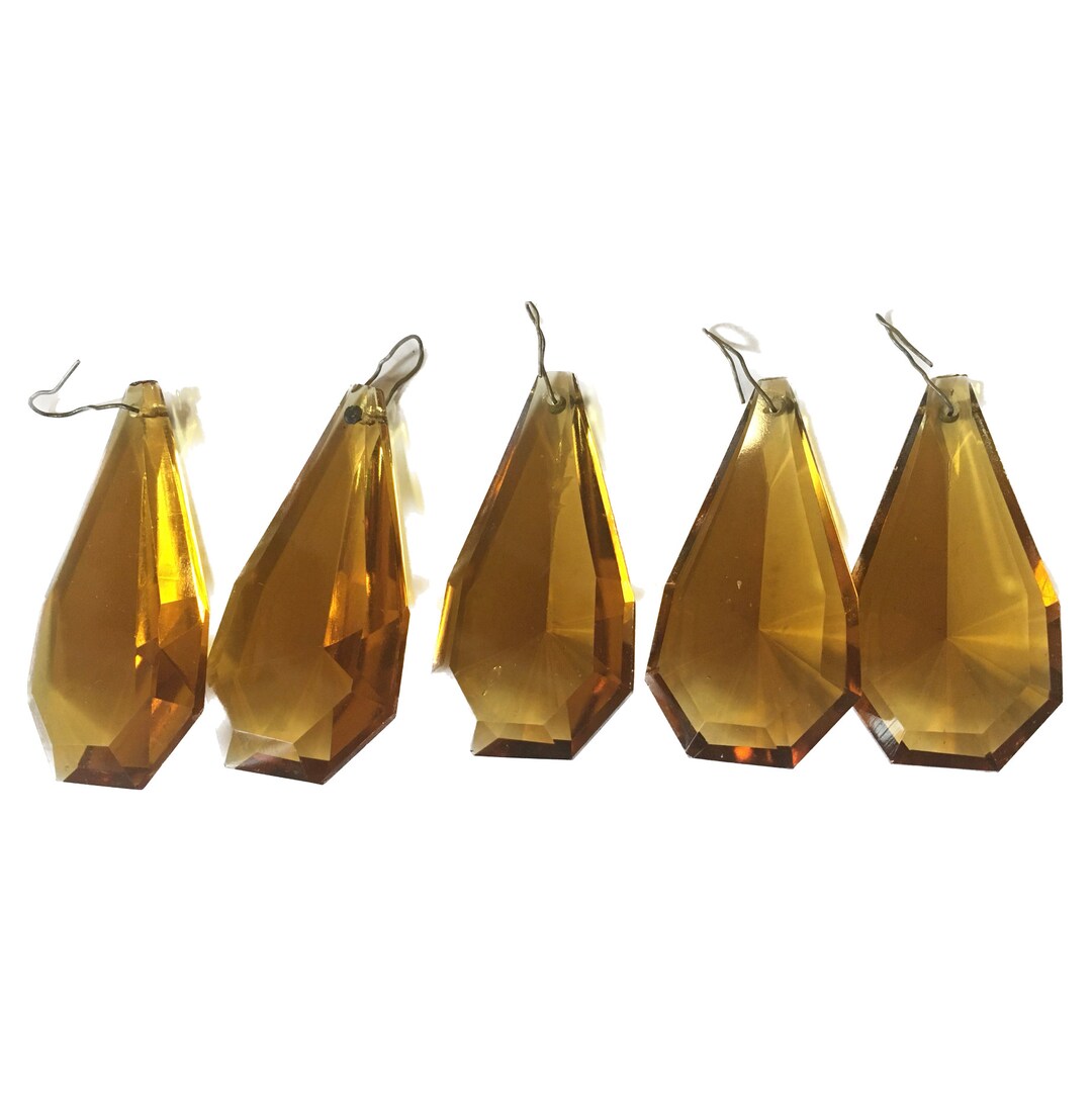 Lot of 5 Large 2.5 Vintage Amber Crystal Chandelier Prisms Faceted ...