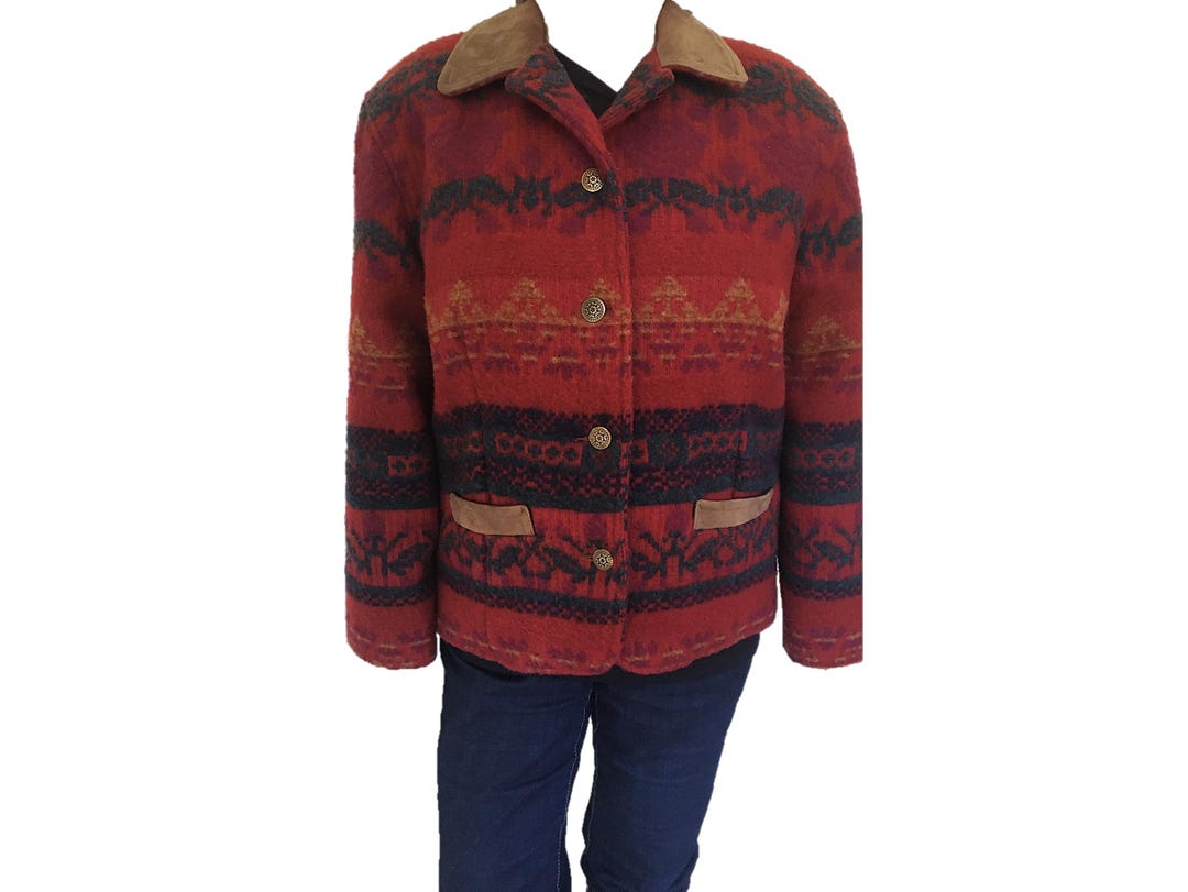 Vintage Wool Barn Jacket by Woolrich - Lined Wool Coat - Leather Collar ...