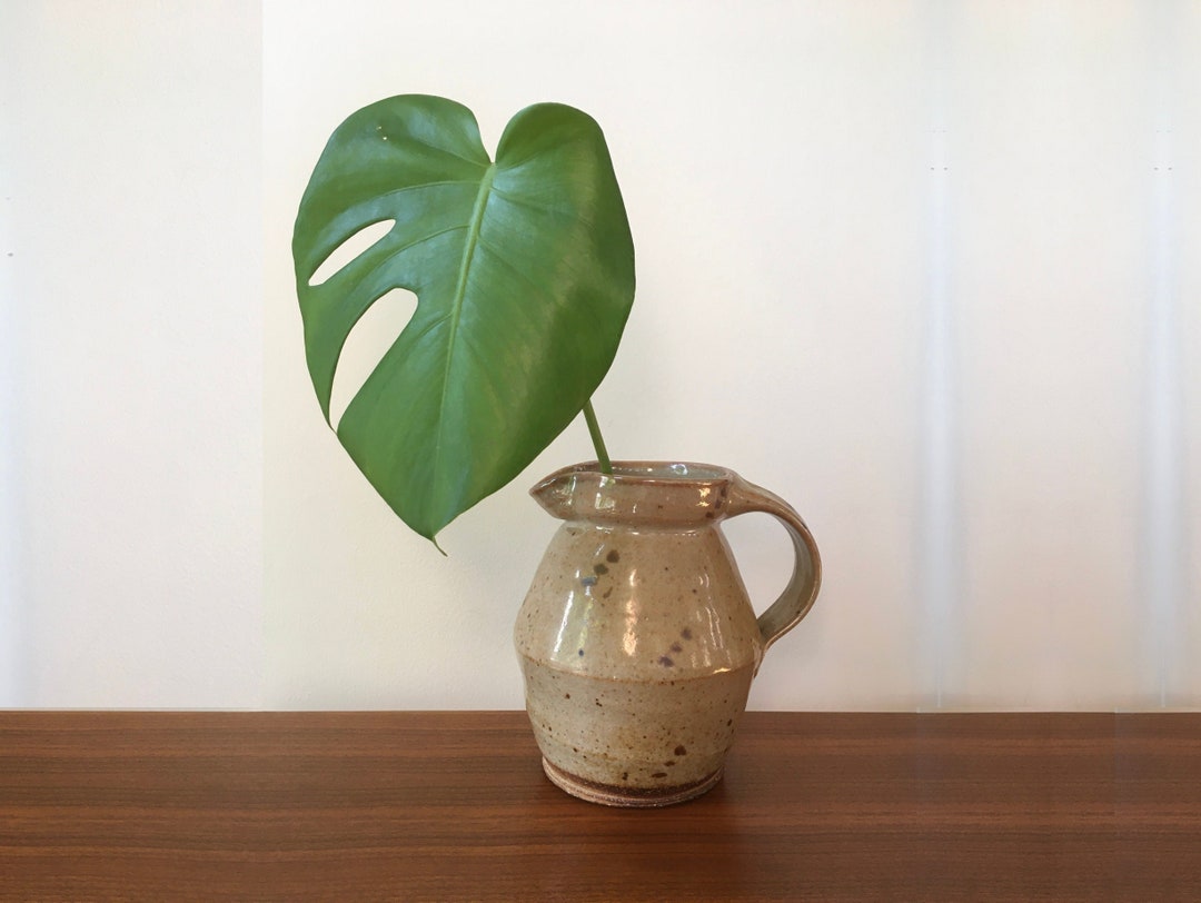 Large Handmade Pottery Jug Vintage Simple Earthenware Brown Speckle ...