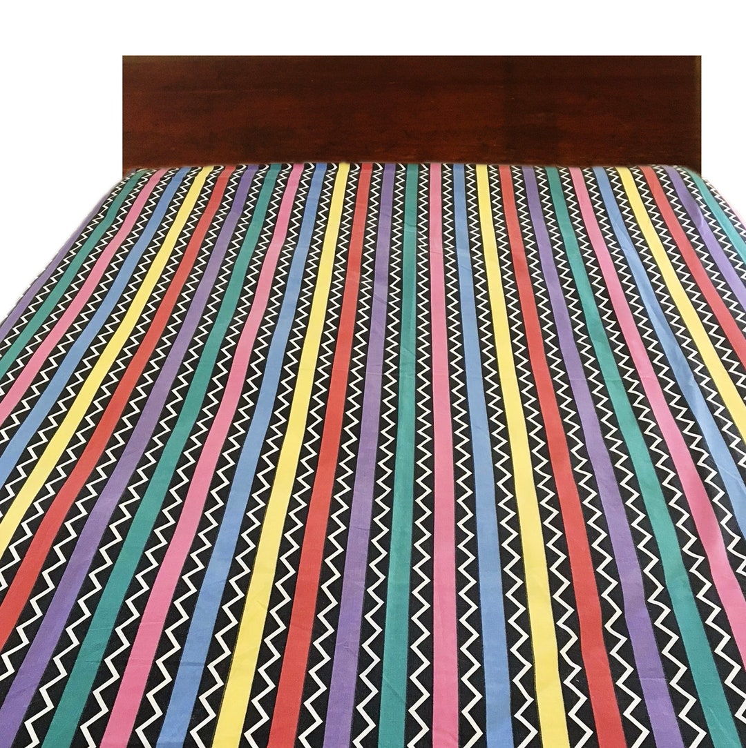 80s / 90s Full Size Rainbow Bedding Double Size Fitted Sheet Vintage ...