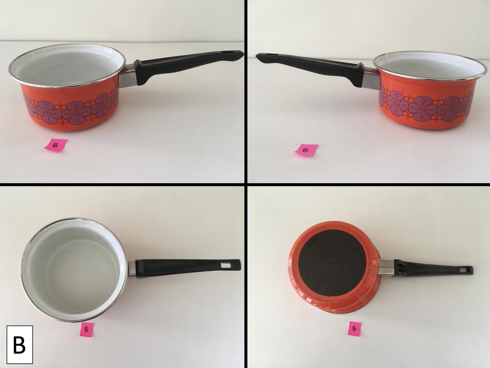 Vintage Enamel Cookware - Cooking Pots, Pans - Bright Orange W/ Mod ...