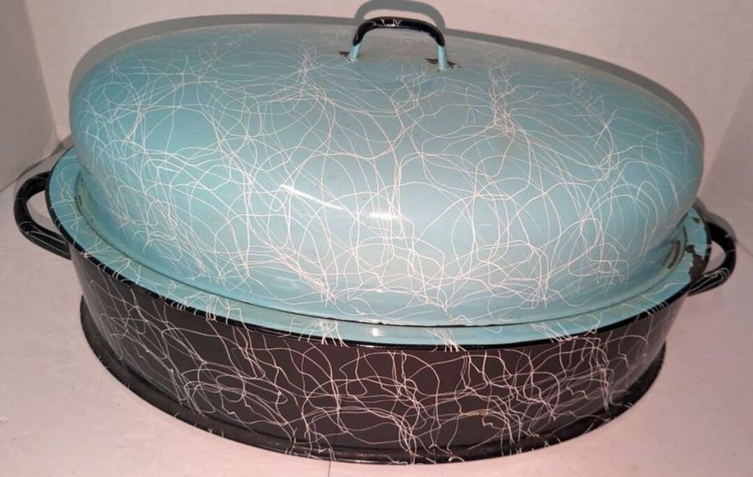 Unique Vintage Enamelware Roaster and Lid~large Roasting Pan Cookware ...