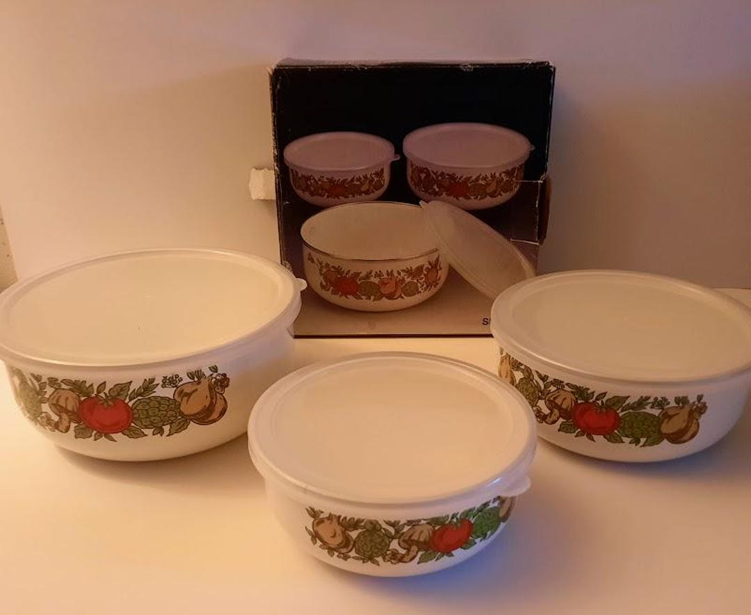 Vintage Enamelware Nesting Bowls and Lids~set of 3 With Lids and Box ...
