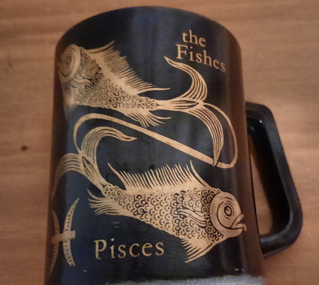 Vintage 60s Pisces Milk Glass Black Zodiac Coffee Cup Mug~federal Glass ...