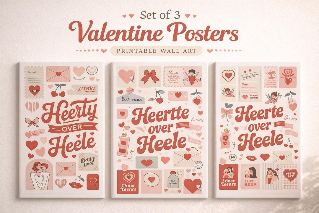 Set of 3 Valentine Posters | Retro Valentine Printable Wall Art ...