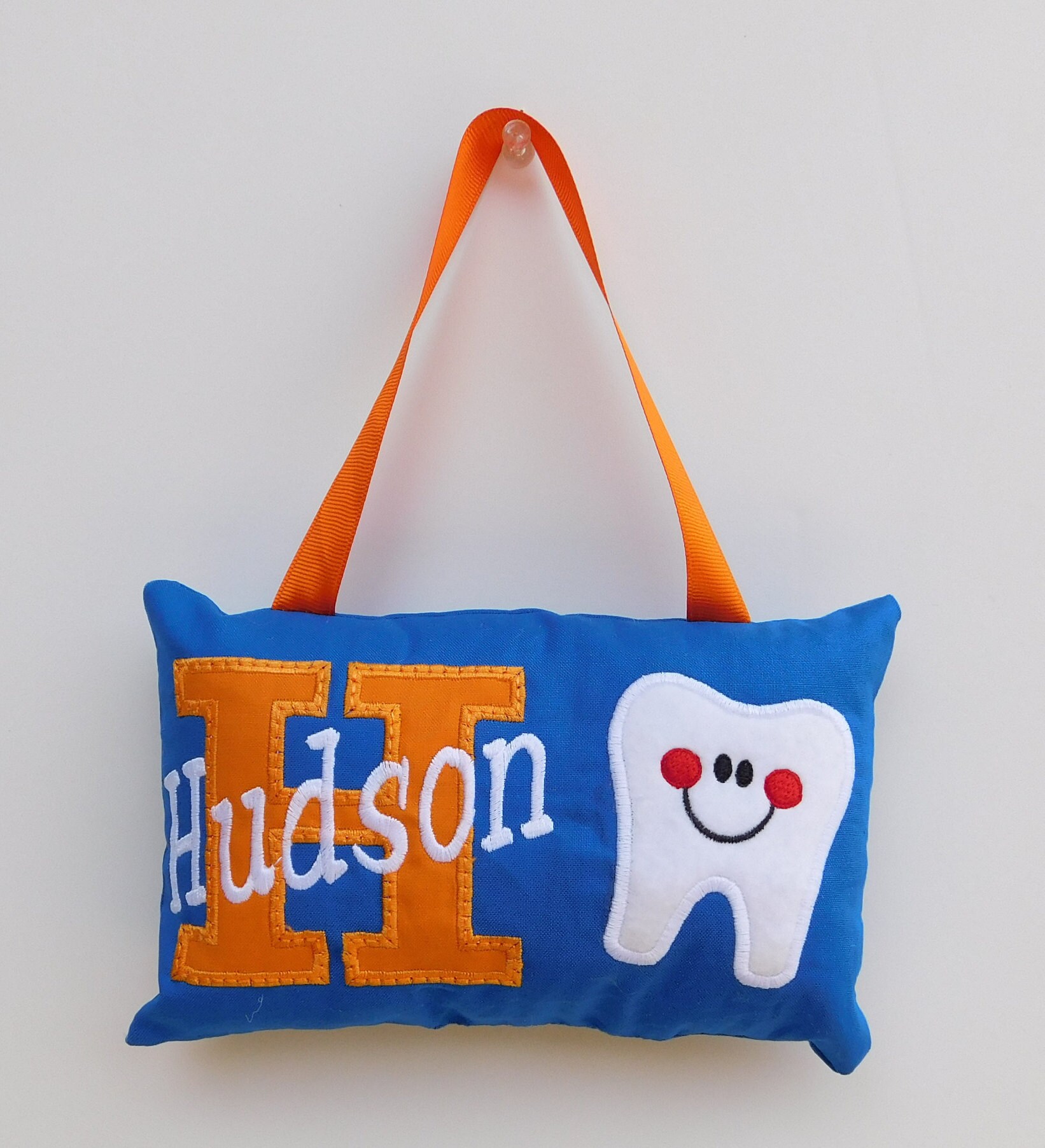 Blue Personalized Tooth Fairy Pillow Blue and Orange Tooth | Etsy