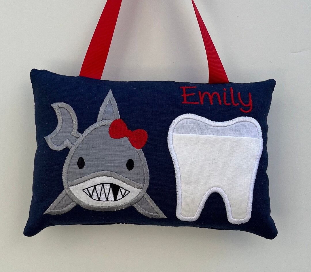 Navy Shark Personalized Girl Tooth Pillow - Etsy