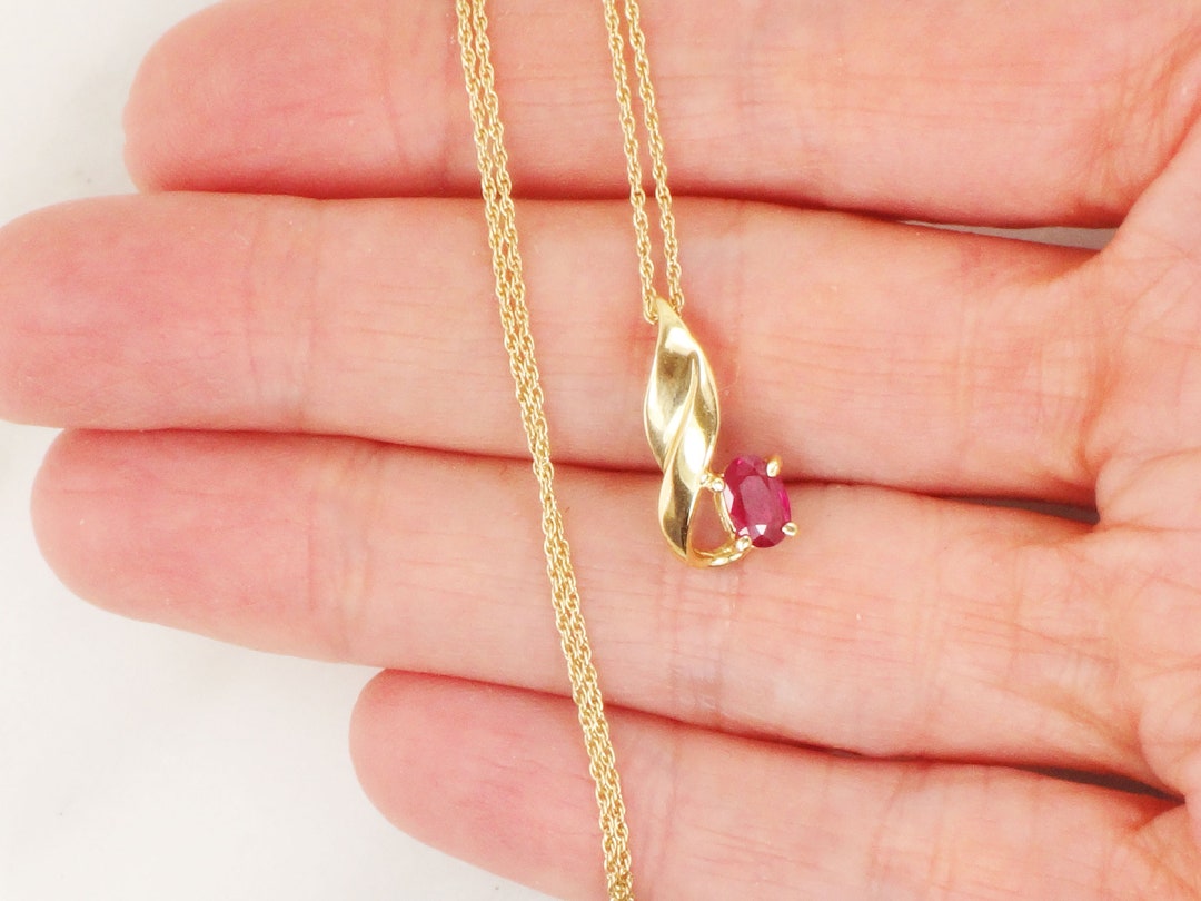 Vintage 14k Gold Ruby Necklace Solid Yellow Gold Ruby Drop Necklace ...
