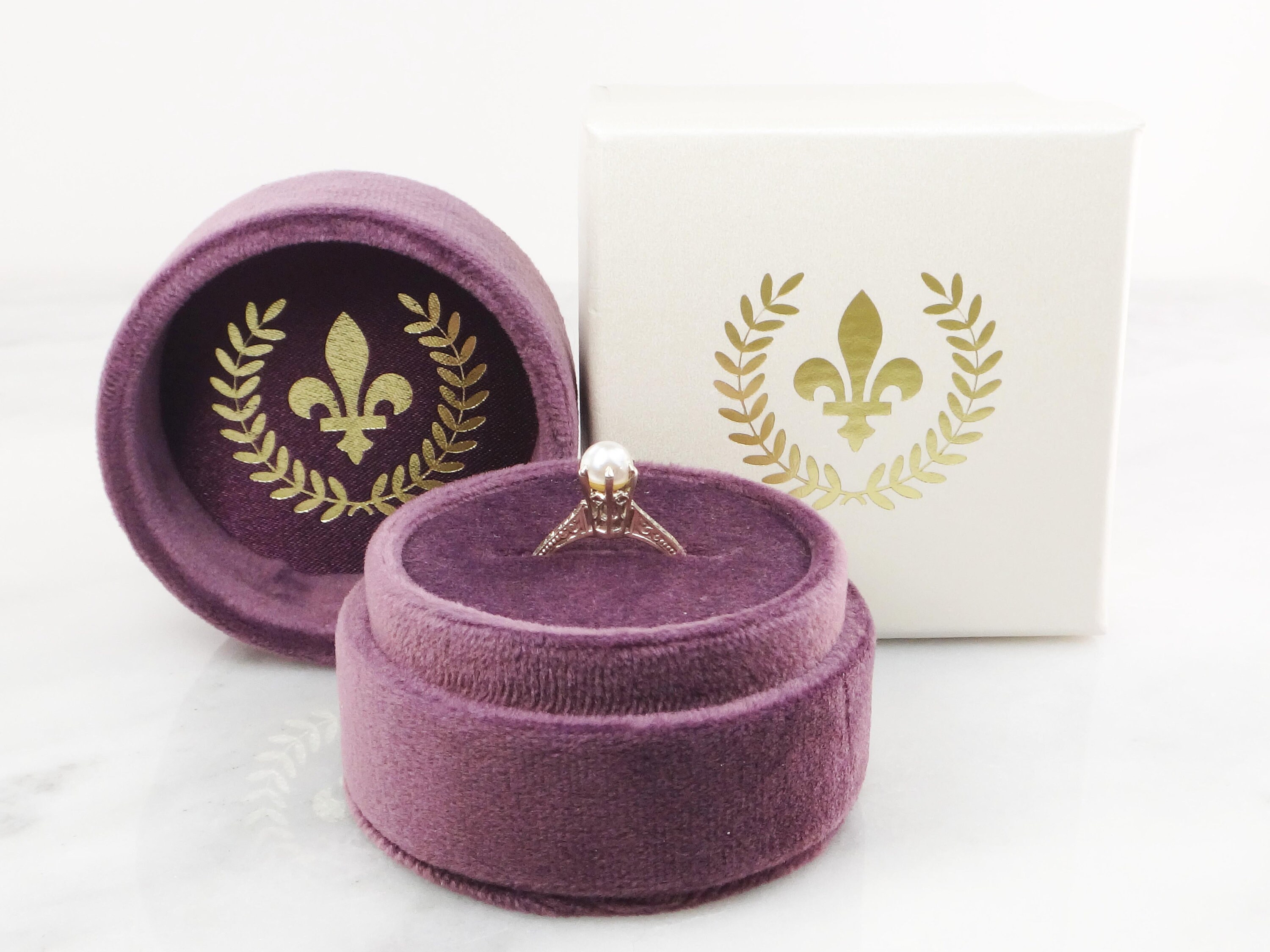 Velvet Ring Box Plush Round Ring Box Lavender Ring Box | Etsy