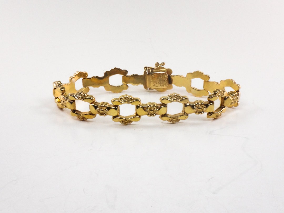 Vintage 18k Gold Floral Link Bracelet With Italian Gold Hallmarks 7.25 ...