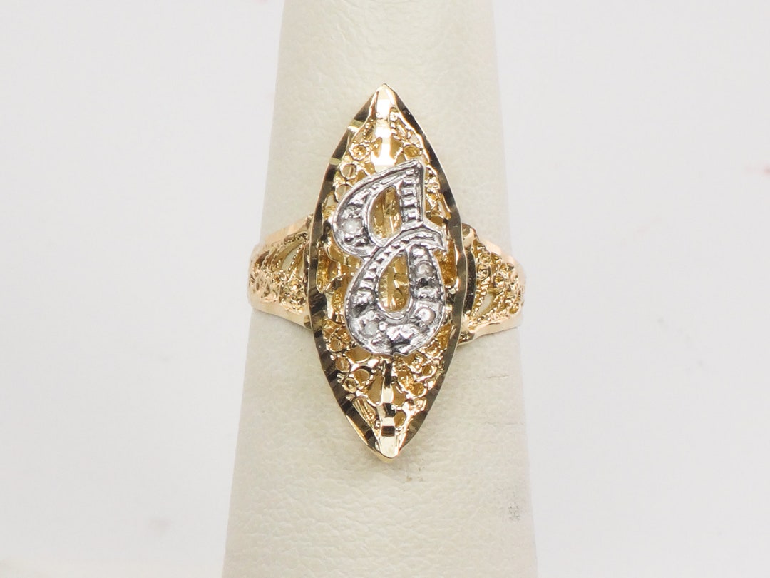 Vintage 14k Gold and Diamond Initial J Ring Ladies Filigree J Monogram ...