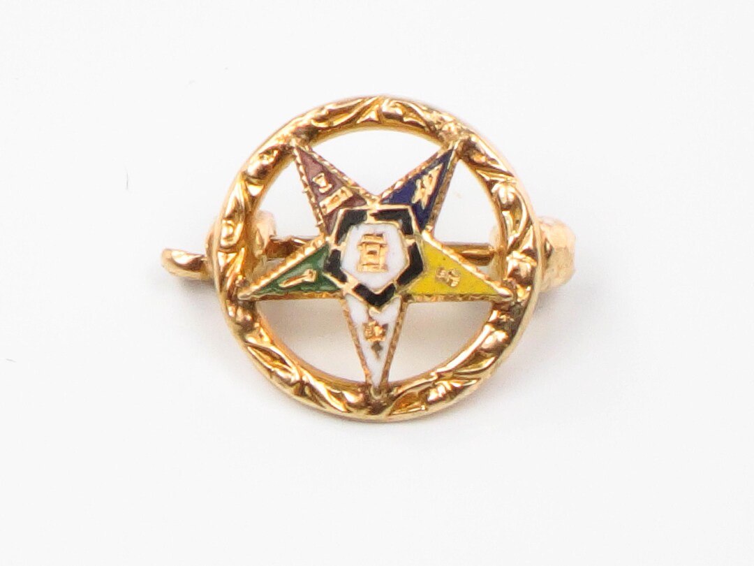 Vintage 14k Gold Eastern Star Pin: Enamel Masonic Order Fraternal ...