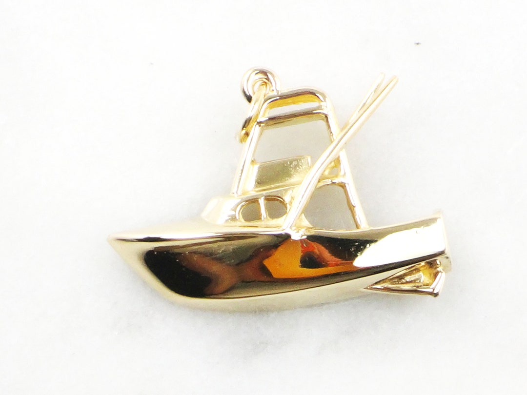 Vintage 14k Yellow Gold Fishing Boat Pendant Charm - Etsy