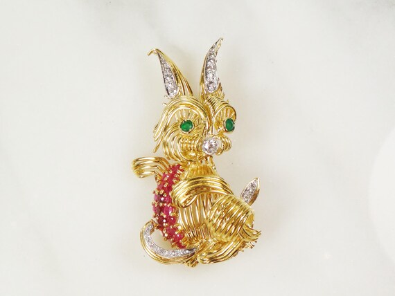 Vintage 14k Gold Bunny Rabbit Pin Vintage Gemstone Br… - Gem