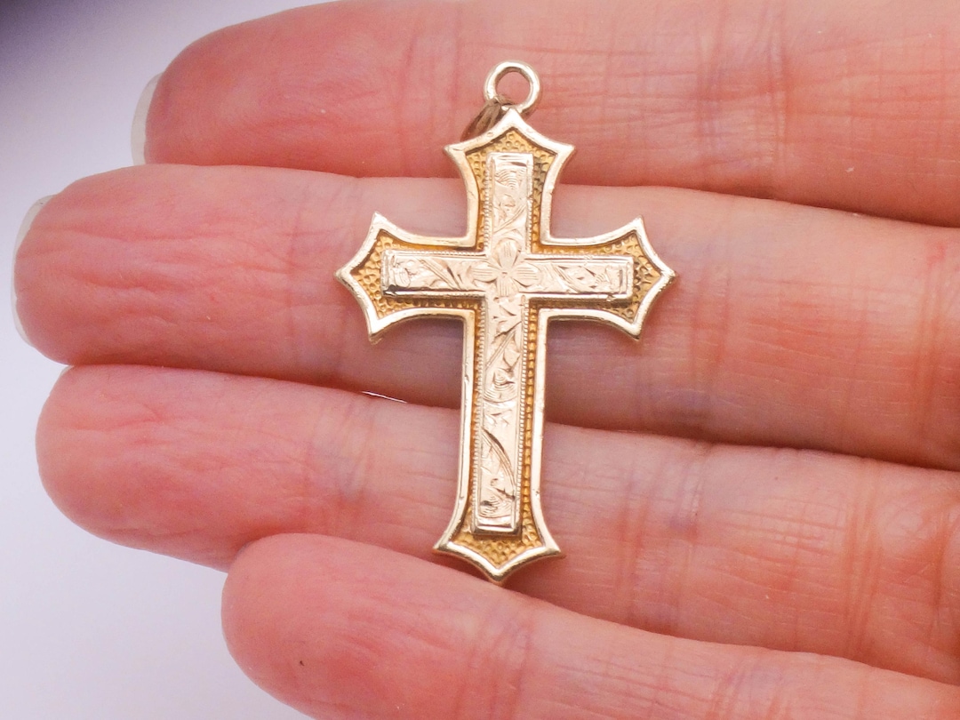 Vintage 14k Gold Engraved Cross - Esemco Ornate Fleury Style Cross - Etsy
