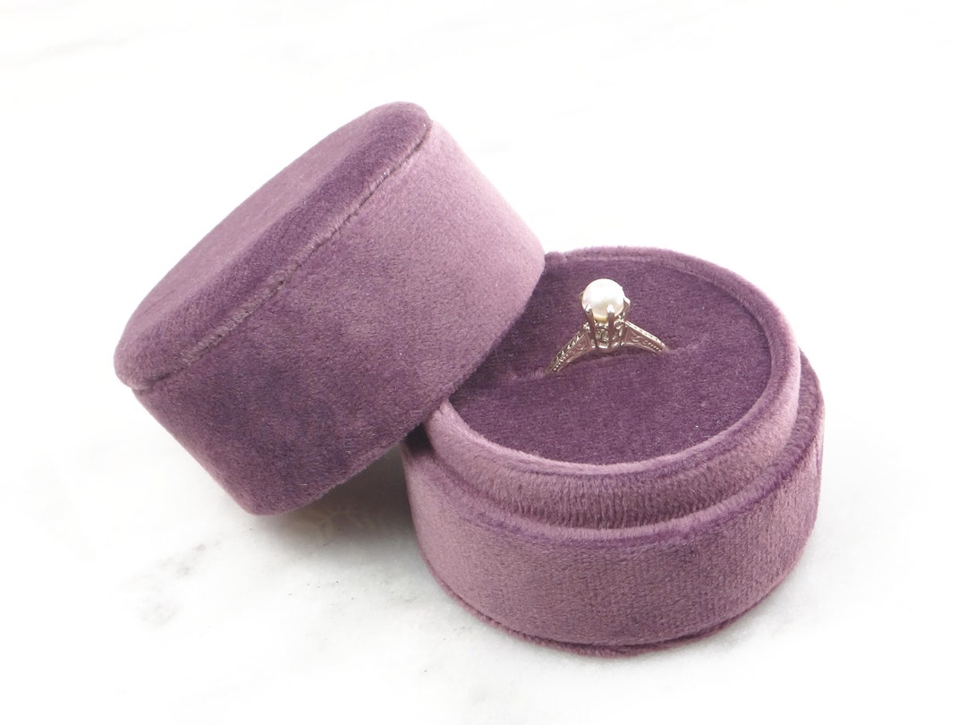 Velvet Ring Box Plush Round Ring Box Lavender Ring Box Proposal Ring ...
