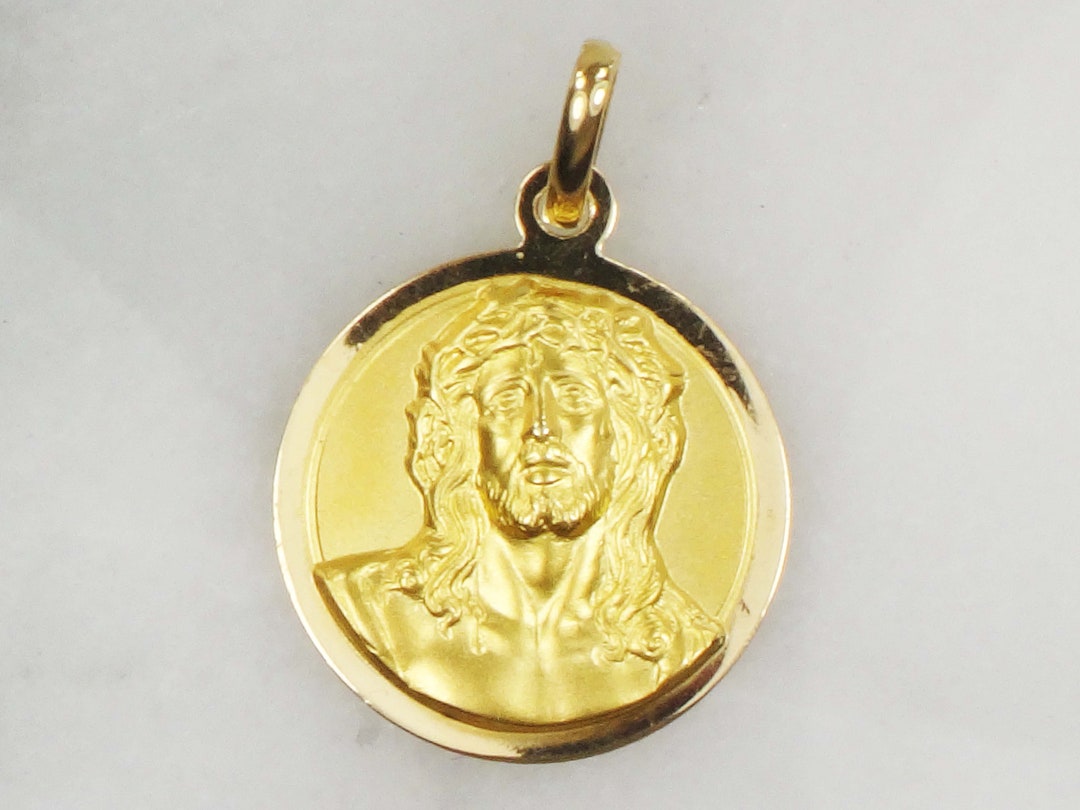 Vintage 18k Yellow Gold Jesus Christ Head Pendant Charm, Solid Gold ...