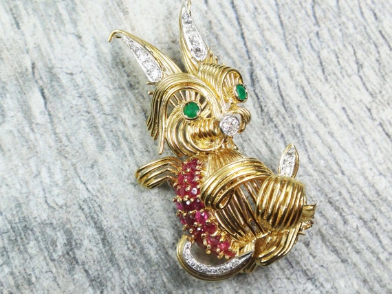 Vintage 14k Gold Bunny Rabbit Pin Vintage Gemstone Br… - Gem