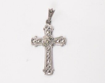 Marcasite Cross Necklace Pendant Sterling Silver - Etsy