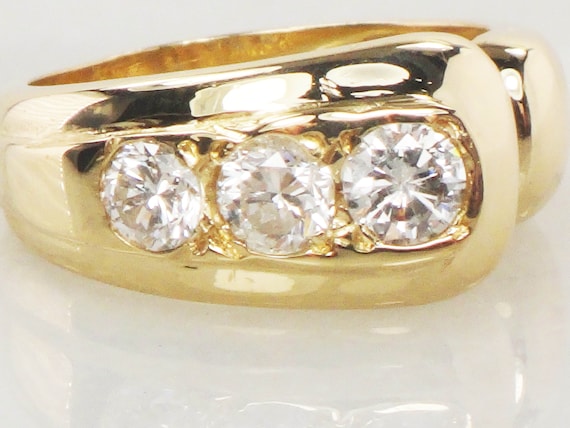 Vintage 14k Gold Three Diamond Ring Round Natural Dia… - Gem