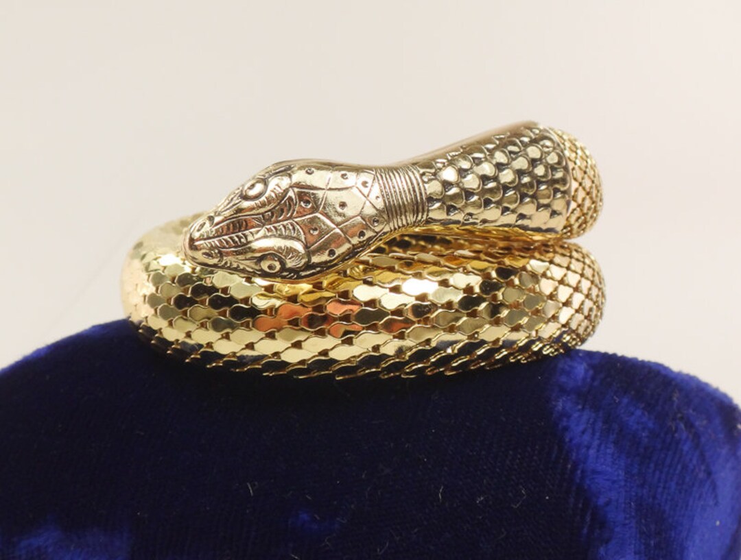 Vintage Whiting and Davis Gold Tone Snake Bracelet Serpent Wrap ...