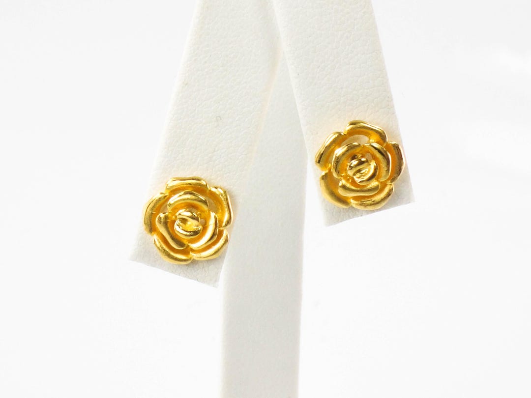 Vintage 21.6k Yellow Gold Rose Stud Earrings - Etsy