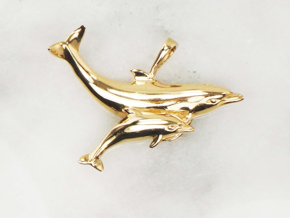 Vintage 14k Gold Dolphins Pendant Kabana Mother and B… - Gem