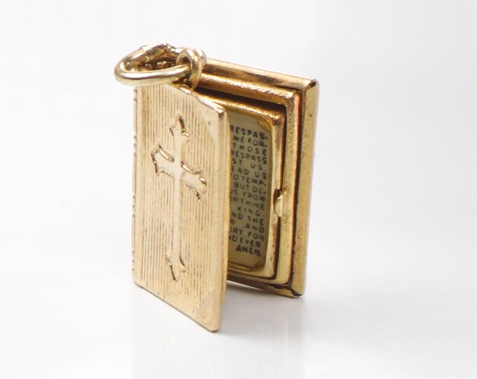 Vintage 14k Gold Lord's Prayer Bible Charm Locket Pendant With Cross ...