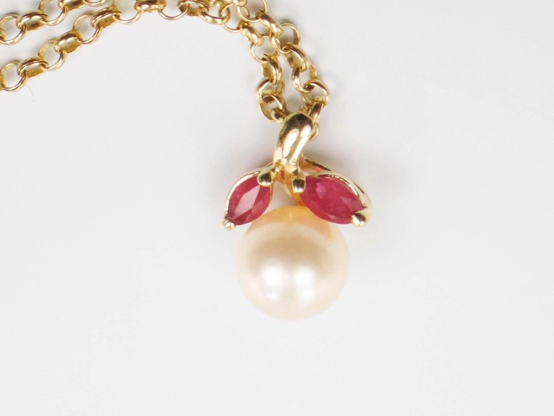 Vintage 14k Gold Pearl Ruby Necklace: 18k Chain, Bridal Jewelry - Etsy