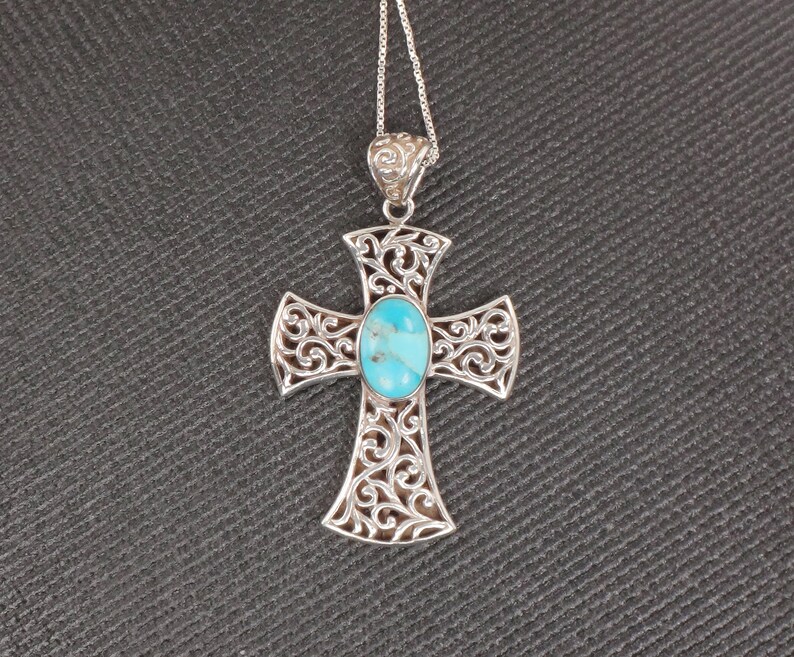 Vintage Sterling Silver Turquoise Cross Necklace Large Cross - Etsy
