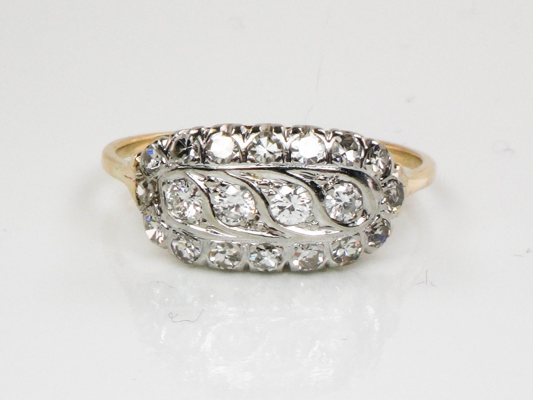 Vintage 14k Gold Sideways Oval Shape Diamond Cluster Dinner Ring ...