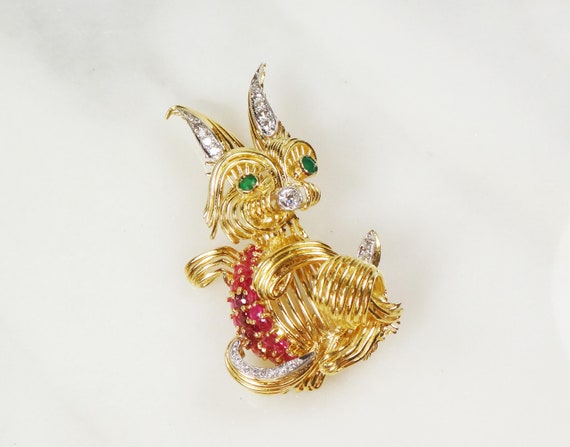 Vintage 14k Gold Bunny Rabbit Pin Vintage Gemstone Br… - Gem