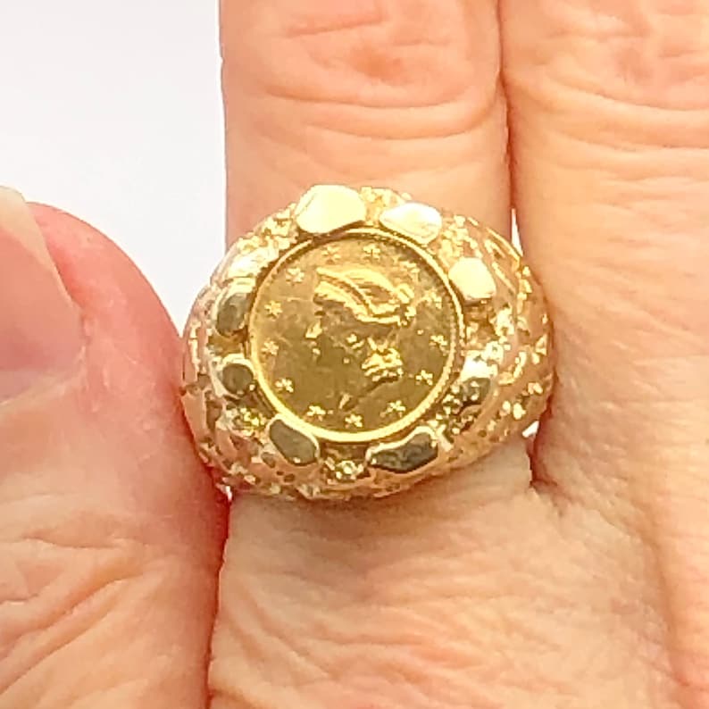 Vintage 14k Gold Nugget Ring: Genuine One Dollar Liberty Head Coin ...