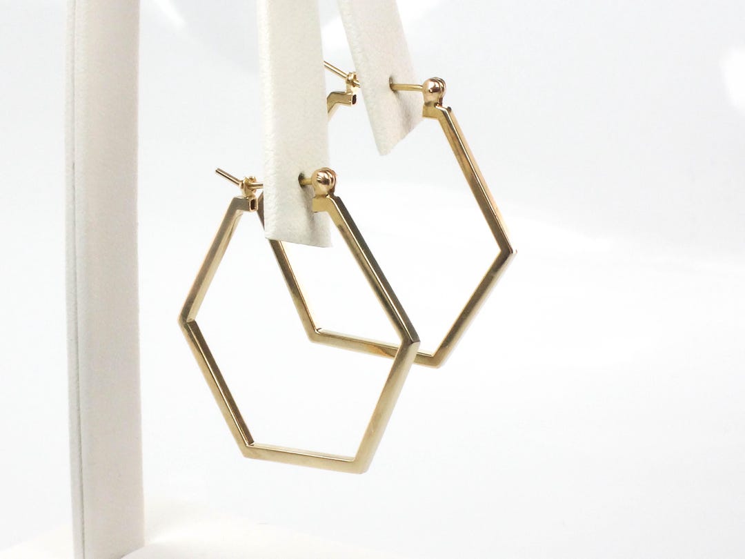 Vintage 14k Yellow Gold Octagon Hoop Earrings, 1 3/8" Gold Hoops ...
