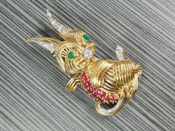 Vintage 14k Gold Bunny Rabbit Pin Vintage Gemstone Br… - Gem