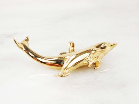 Vintage 14k Gold Dolphins Pendant Kabana Mother and B… - Gem