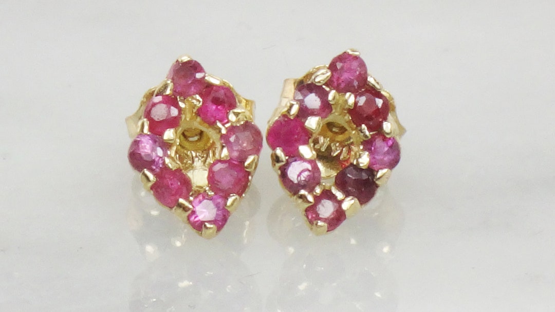 Vintage 14k Gold Ruby Red Spinel Stud Earrings Solid Gold Red Stone ...