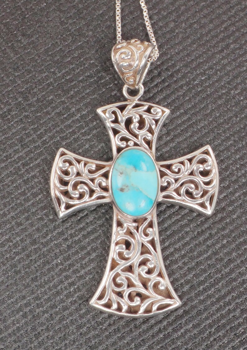 Vintage Sterling Silver Turquoise Cross Necklace Large Cross - Etsy