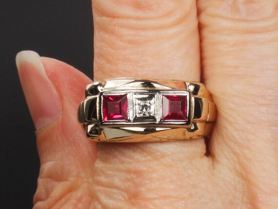 Vintage Mens 14k Two Tone Gold Ruby and Diamond Ring,… - Gem