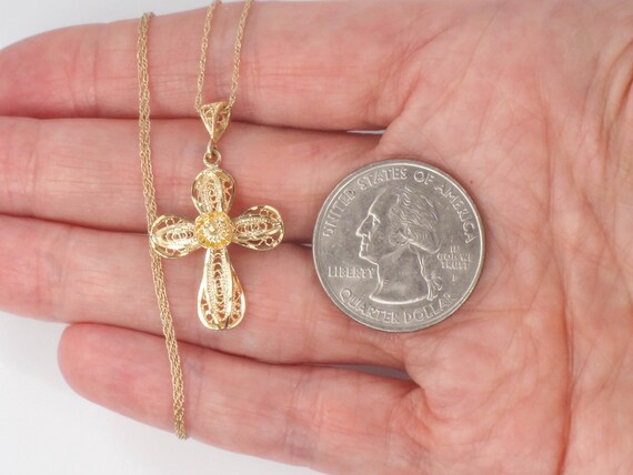 Vintage 14k Yellow Gold Filigree Cross Necklace Religious Jewelry 16.5 Etsy