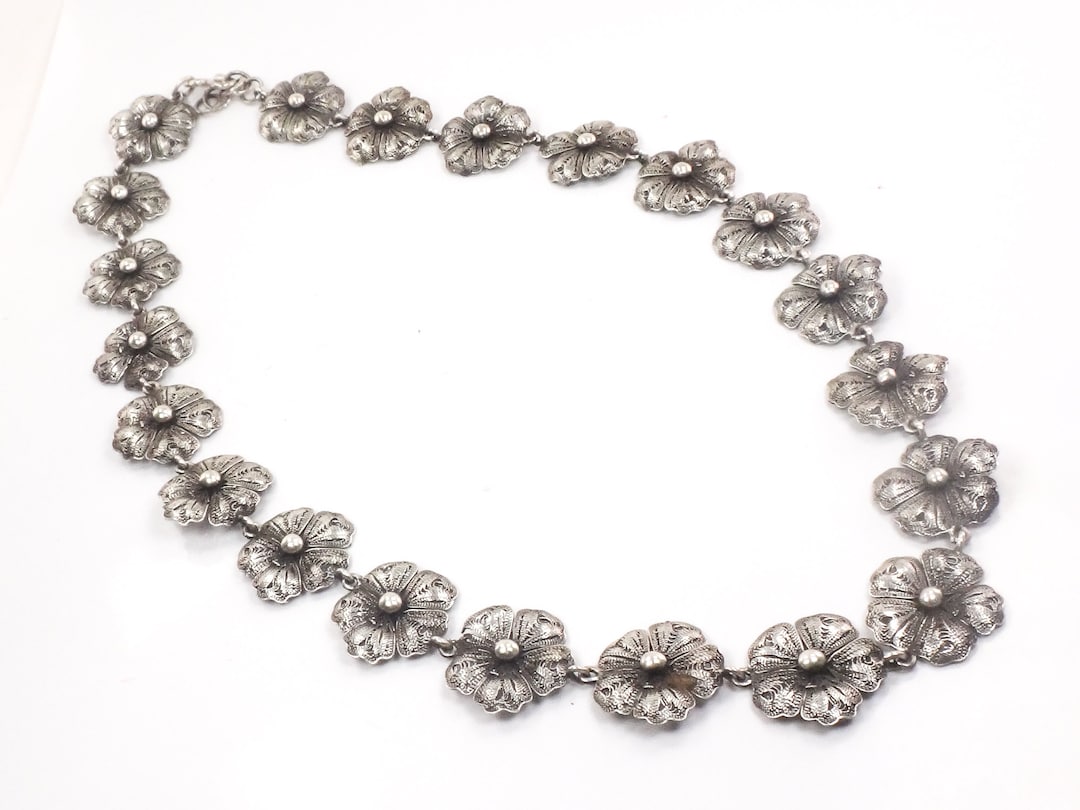 Vintage Sterling Silver Flower Necklace 19.5" - Etsy