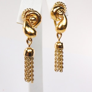 Vintage 18k Yellow Gold Fringe Dangle Earrings Retro Style Tassel ...