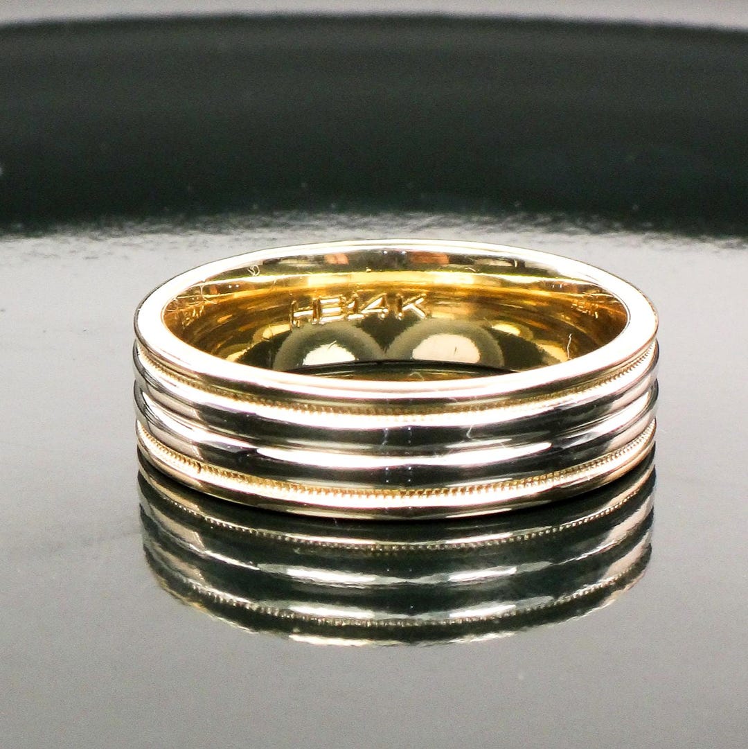 Vintage 14k Two Tone Gold Ribbed Wedding Band - Unisex Size 9.75 - Etsy